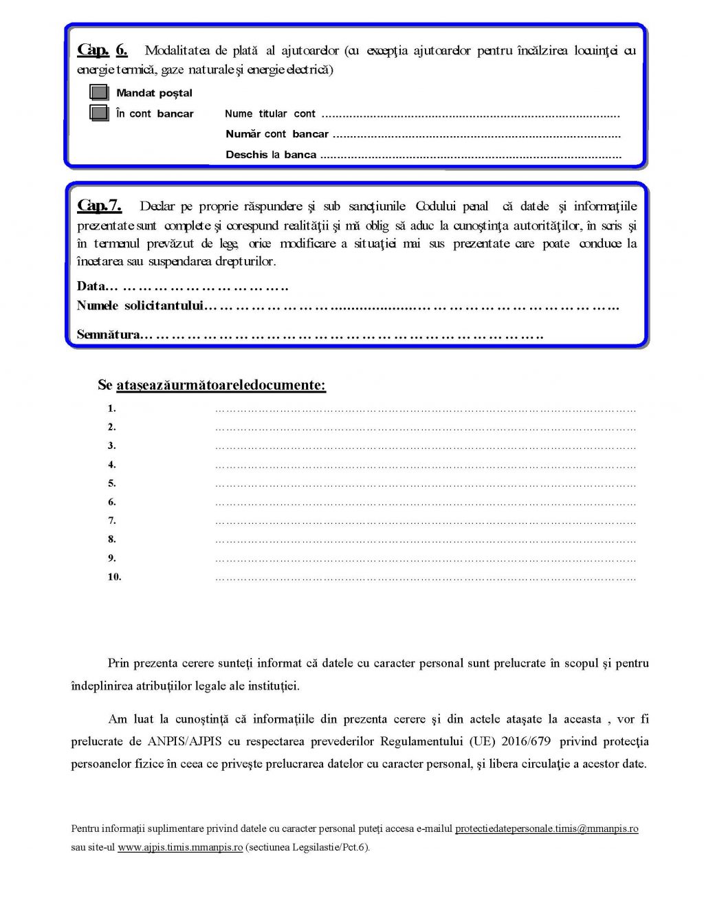 Cerere - Declarație pe propria răspundere pentru acordarea unor ...