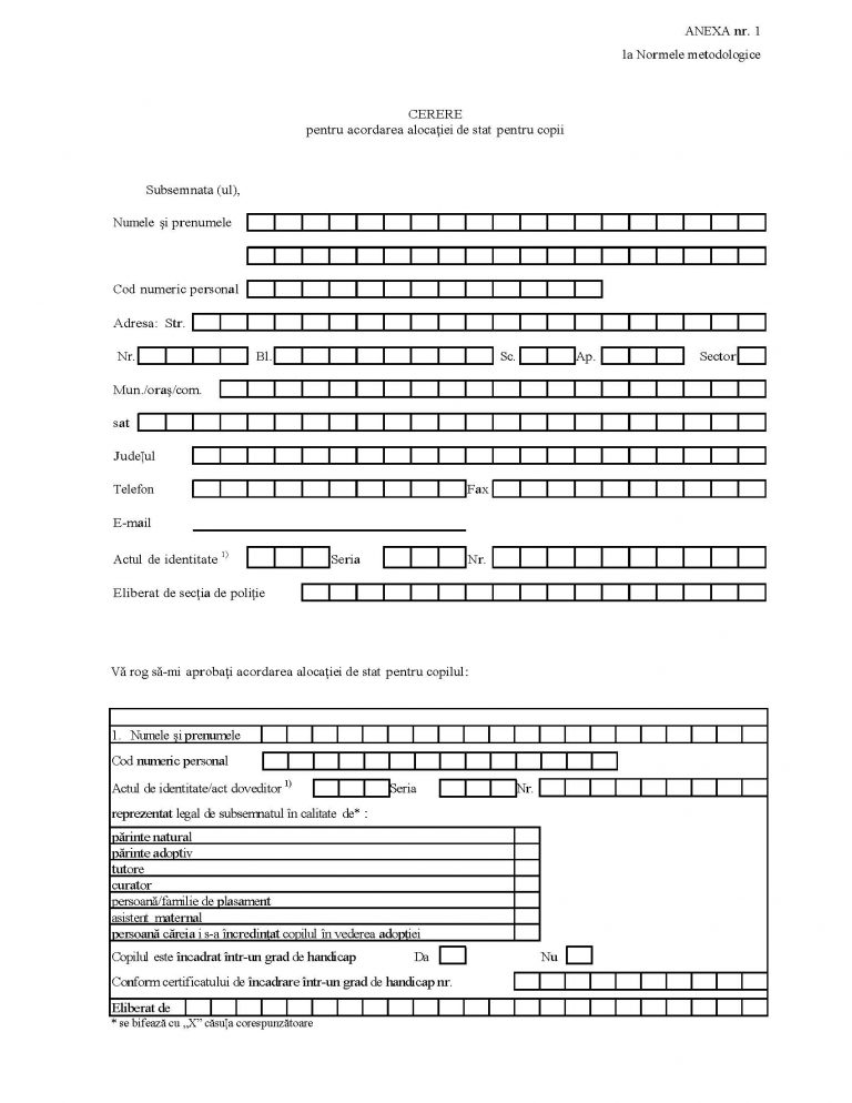 Cerere pentru acordarea alocației de stat pentru copii pentru care se solicita și indemnizație ...