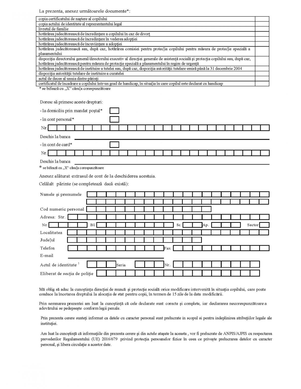 Cerere pentru acordarea alocației de stat pentru copii pentru care se solicita și indemnizație ...