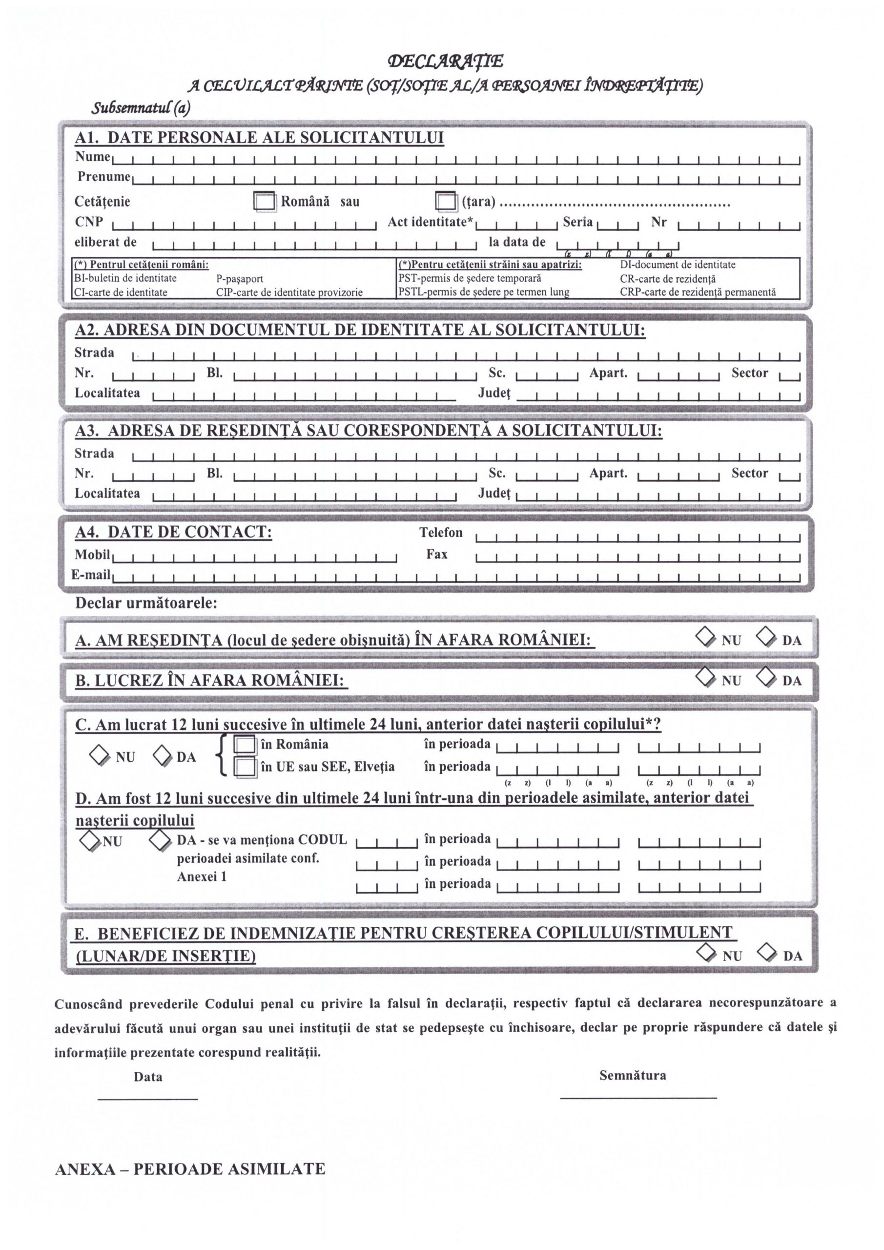Cerere pentru acordarea indemnizației de creștere a copilului / stimulentului de inserție ...