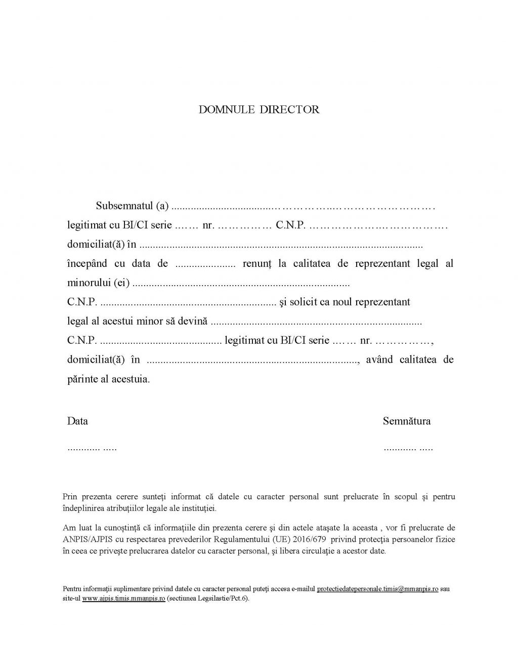 Cerere pentru schimbarea reprezentantului legal - Satchinez