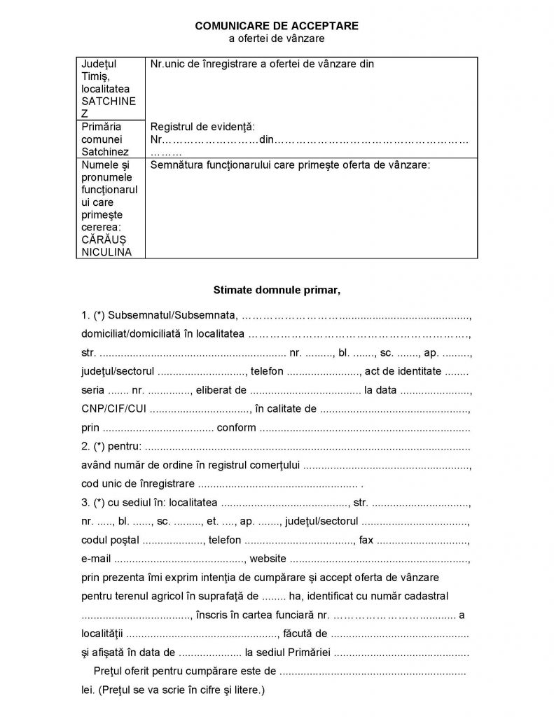 Comunicare de acceptare a ofertei de vânzare persoane juridice – Anexa ... Comunicare de acceptare a ofertei de vânzare persoane juridice – Anexa ...
