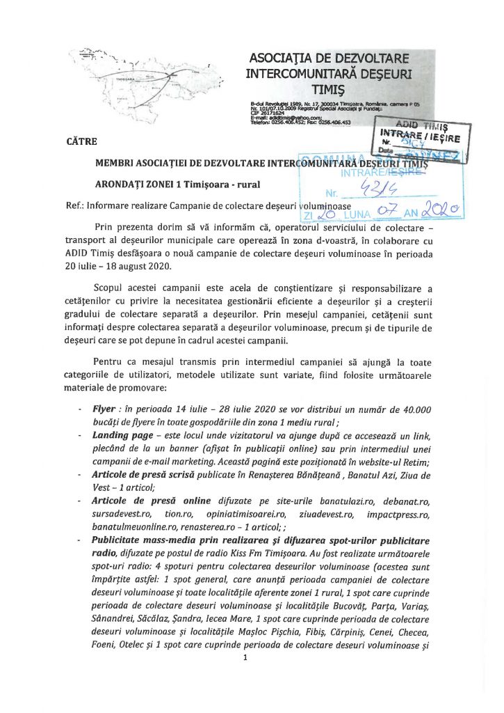 Informare campanie A.D.I.D. Timiș – Satchinez