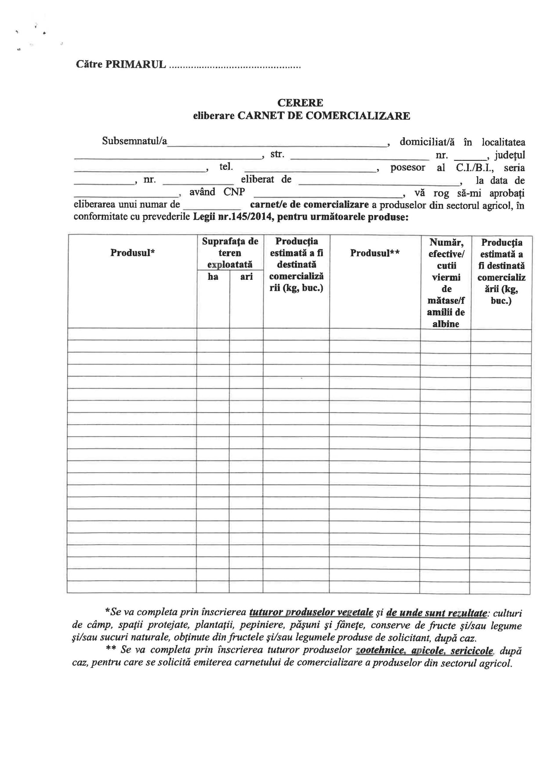 Cerere carnet de comercializare – Satchinez