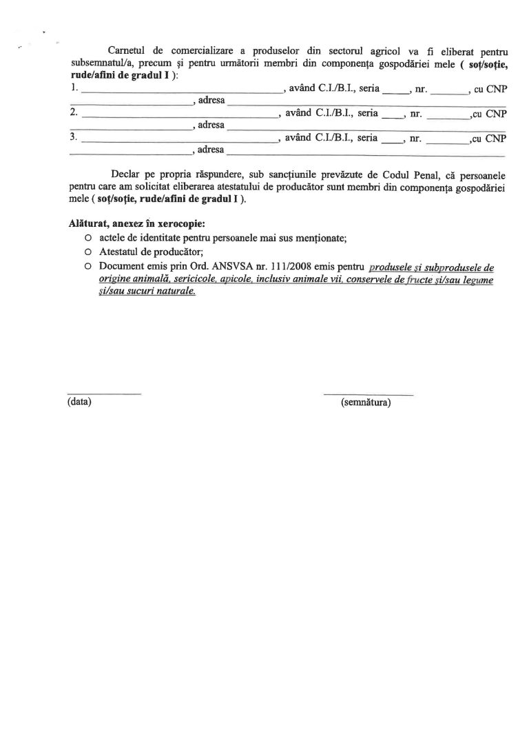 Cerere carnet de comercializare – Satchinez