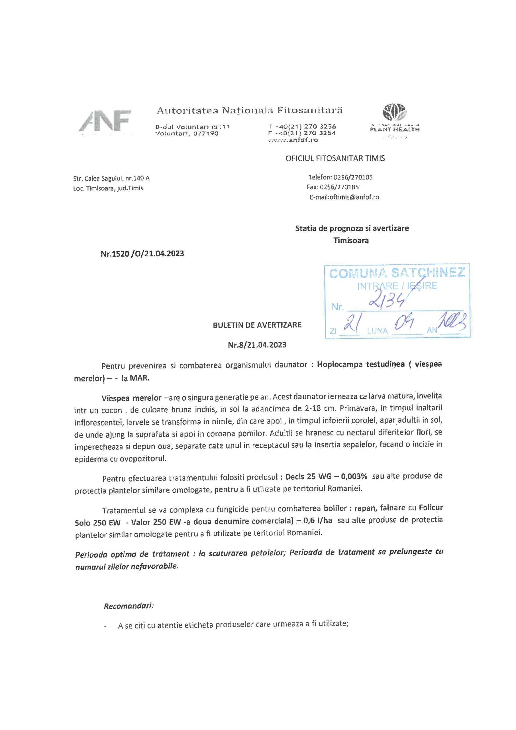 Buletine de avertizare de la Autoritatea Națională Fitosanitară ...