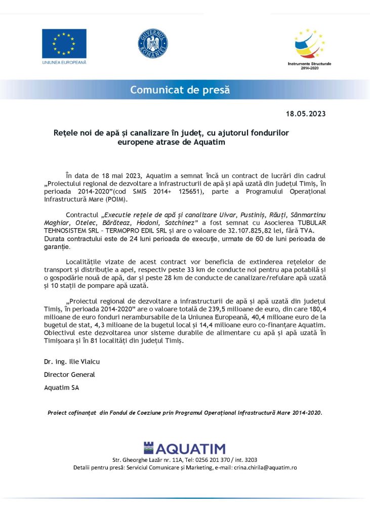 Semnare contract lucrări în cadrul proiectului regional de dezvoltare a ...