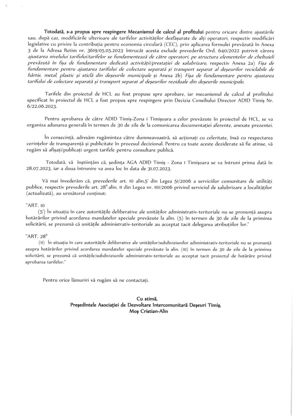 Consultare publică – Documentație pentru aprobarea tarifelor de ...