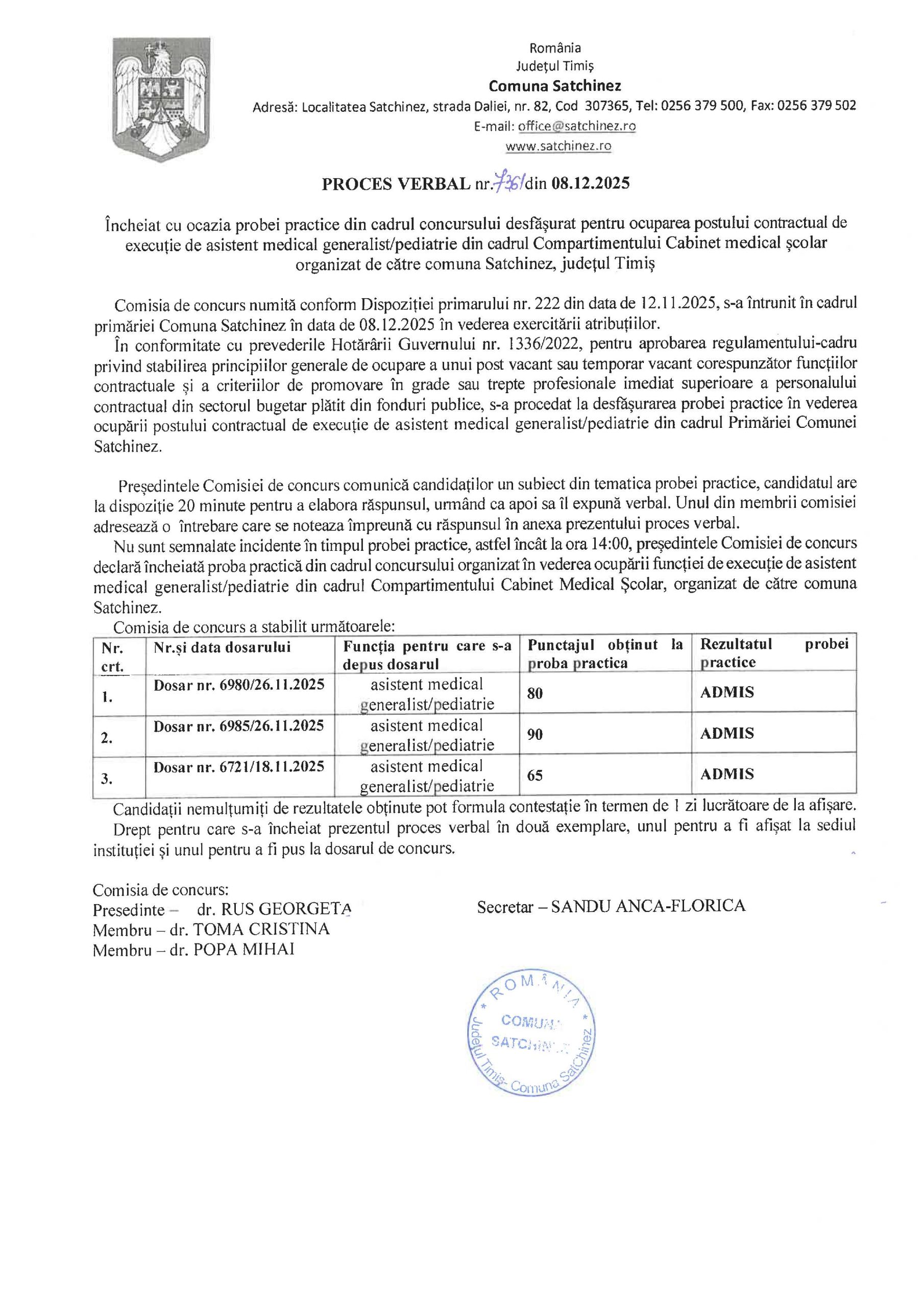 Rezultat probă practică concurs 08.12.2025 – asistent medical debutant ...